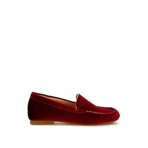 RAG & CO Robua Velvet Flat Loafers In Burgundy By - Red