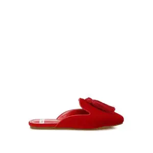 RAG & CO Cardinal Tassel Detail Velvet Mules In By - Red