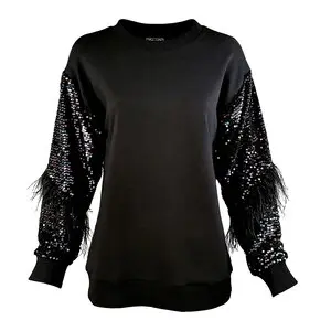 LALIPOP DESIGN Shimmering Sequin Sleeve Sweatshirt With Faux Feathers