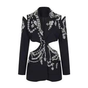 MODENAIRE Crystal Embellished Blazer With Sculpted Cutouts