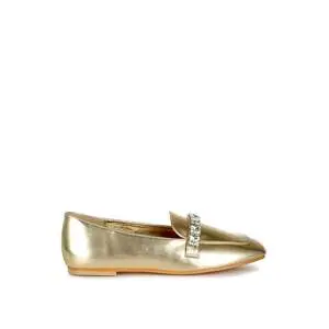 RAG & CO Celosia Metallic Diamante Strap Loafers In By - Gold