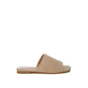 RAG & CO Neutrals Odalia Soft Suede Leather Studded Flats In Beige By - Beige/black