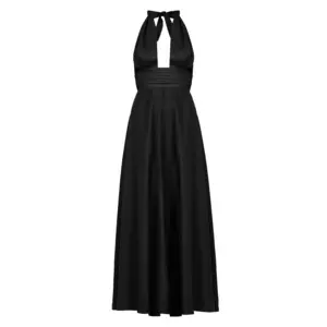 AVENUE 8 Draped Halter Neck Linen Maxi Dress - Black