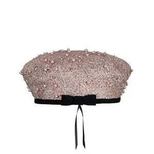 SIBI HATS Jacqueline Pearl Embellished French Beret Hat - Gold