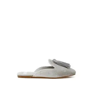 RAG & CO Cardinal Tassel Detail Velvet Mules In By - Silver