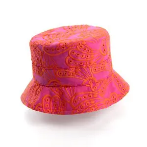 SIBI HATS Orange / Pink Pink Cherry Eyelet Bucket Hat With Orange Ribbon - Orange/pink
