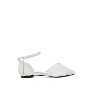RAG & CO Shrami Pearl & Rhinestone Strap Flat Sandals In By - White