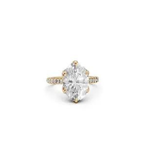 AYA FINE JEWELRY Solenne 3 Carat Oval Cut Lab Grown Diamond Pave Engaget Ring In Gold - Yellow
