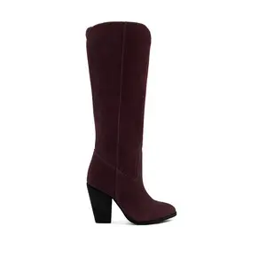 RAG & CO Great-storm Suede Leather Calf Boots In Burgundy By - Red