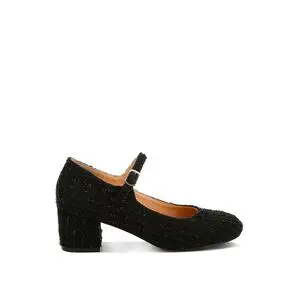 RAG & CO Antara Tweed Mary Jane Sandals In By - Black