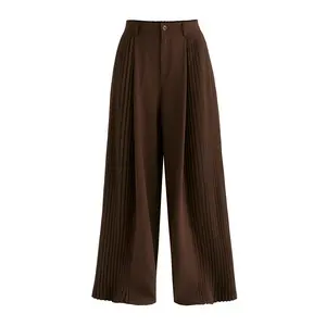 PAISIE High Waisted Wide Leg Tailored Trousers With Pleated Side Panels - Brown