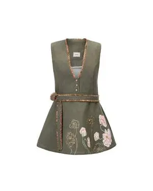 RONDOOZ Hand Painted Denim Mini Dress With Hand Applied Embellisht