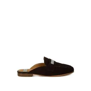 RAG & CO Belorose Rhinestone Strap Genuine Suede Mules In By - Brown