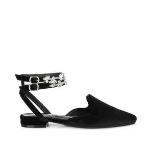 RAG & CO Salome Embellished Ankle Strap Velvet Mules In By - Black
