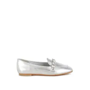 RAG & CO Celosia Metallic Diamante Strap Loafers In By - Silver
