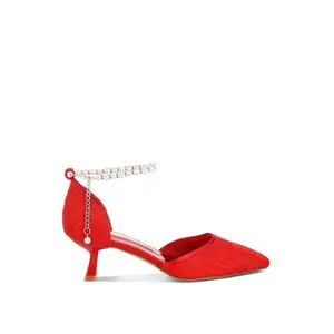 RAG & CO Laika Lace Kitten Heel Sandals In By - Red