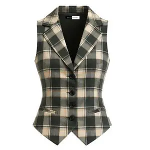 RICHA SHARMA Heritage Green Tartan Tailored Waistcoat Check Vest - Green/white/black