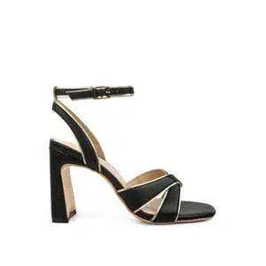 RAG & CO Heeri Metallic Lined Slim Block Heel Sandals In By - Black