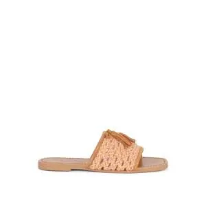 RAG & CO Cedar Handwoven Natural Tan Tassel Flats In Tan By - Orange