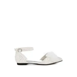 RAG & CO Clarice Sheer Bow Detail Glitter Flat Sandals In By - White