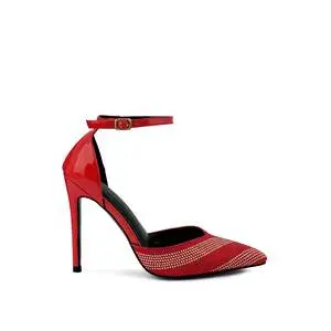 RAG & CO Nobles Rhinestone Patterned Stiletto Sandals By - Red