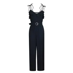 2KSTYLE Isabel Belted Ruffled Wide-leg Jumpsuit Midnight