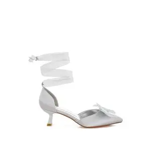RAG & CO Cadell Bow Detail Satin Sandals In By - Silver