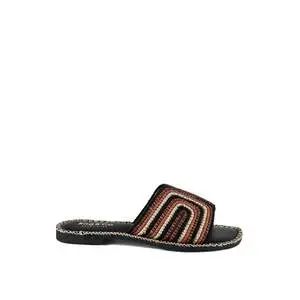 RAG & CO Kente Patterned Raffia Slip-on Flats In By - Black