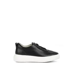 RAG & CO Magull Solid Lace Up Leather Sneakers In By - Black
