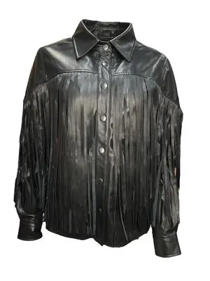 ANY OLD IRON Leather Fringe Button Up Shirt