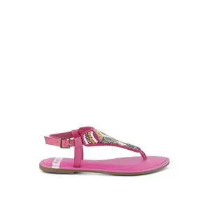 RAG & CO Chitra Fuchsia Pin Buckle Beaded Flat Sandals By