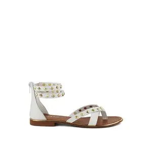 RAG & CO Emmeth Studs Embellished Flat Gladiator Sandals In By - White