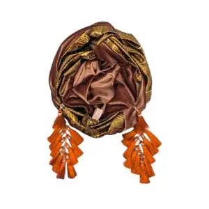 JULIA CLANCEY Cocoa Reversible Brocade & Velour Bronze Chacha Turban - Brown