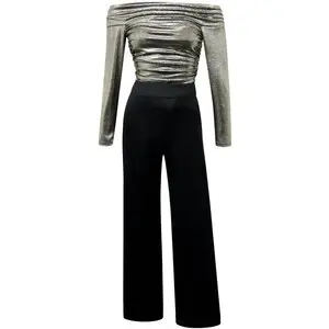 ME & THEE Gold / Black Melody Maker Gold Metallic Ruche Jumpsuit - Gold/black