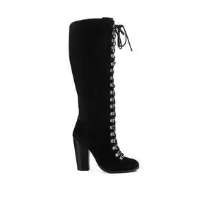 RAG & CO Street-slay Antique Eyelets Lace Up Knee Boots In By - Black