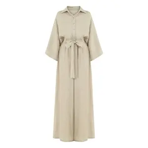 LILAMIE Neutrals Hvar Oversize Fit Open Neckline Long Resort Jumpsuit