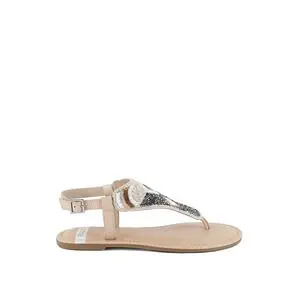 RAG & CO Neutrals Chitra Pin Buckle Beaded Flat Sandals In By - Beige