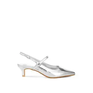 RAG & CO Abloom Kitten Heel Slingback Sandals In By - Silver