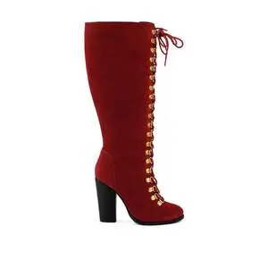 RAG & CO Street-slay Antique Eyelets Lace Up Knee Boots In By - Red