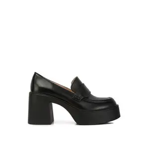RAG & CO Elspeth Heeled Platform Leather Loafers In By - Black