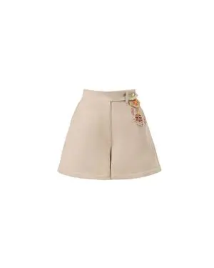 RONDOOZ Hand Painted Crepe Shorts With Antique French Gobelin Tapestry & Hand Applied Embellisht - Brown