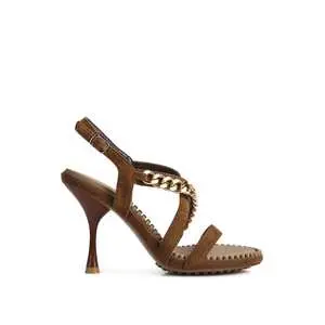 RAG & CO Domeda Tan Metal Chain Embellished Sandals By - Brown