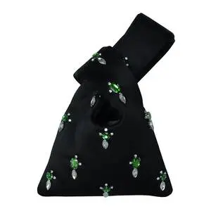 2KSTYLE Emerald Crystal Hand-embellished Satin Effect Mini Pouch