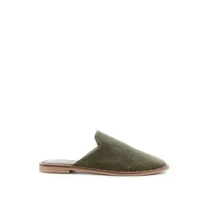 RAG & CO Lia Handcrafted Suede Mules In Khaki By - Green