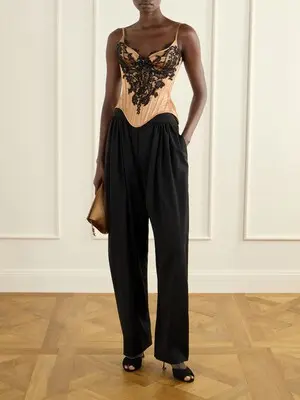 WIEDERHOEFT Embellished Lace-trimmed Silk-satin Bustier Top