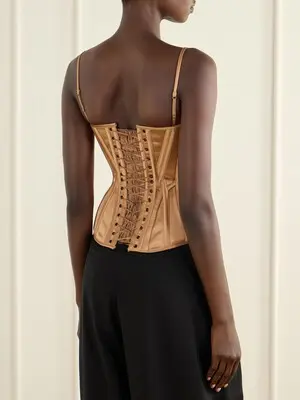 WIEDERHOEFT Embellished Lace-trimmed Silk-satin Bustier Top