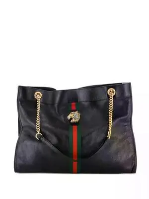 Gucci Rajah Chain Leather Large Tote Bag - Black