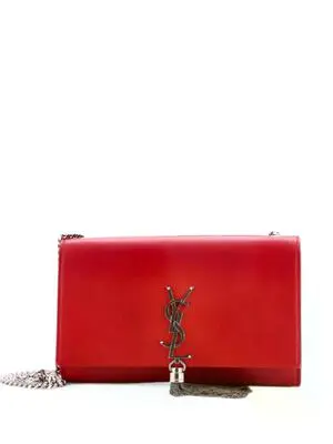 Saint Laurent Classic Monogram Tassel Leather Medium Crossbody Bag - Red