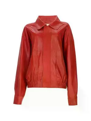 ALYSI Leather Bomber Jacket - Red