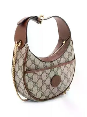 Gucci Interlocking G Patch Half Moon Gg Coated Canvas Mini Hobo Bag - Brown